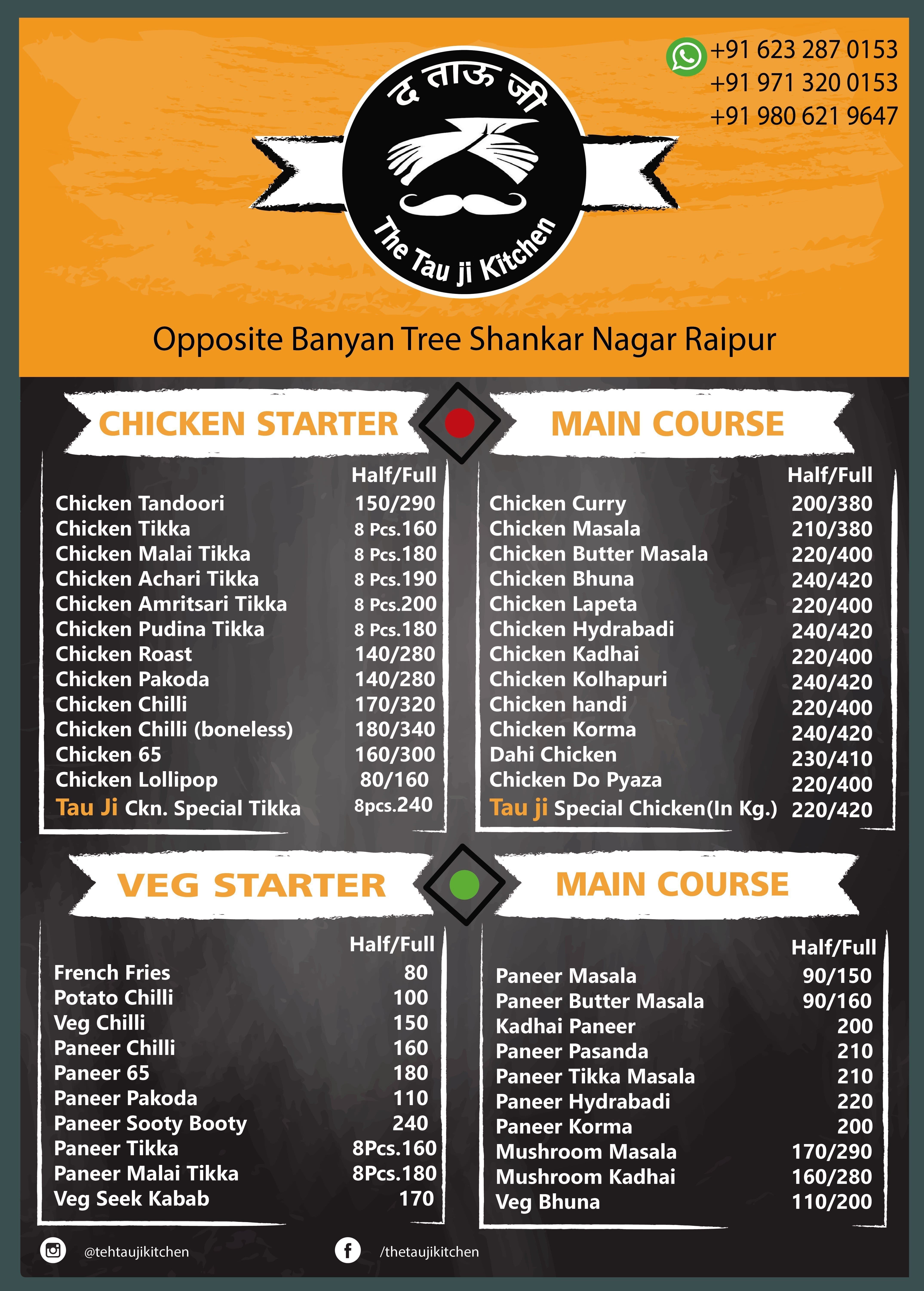 Menu of The Tau Ji Kitchen, Shankar Nagar, Raipur