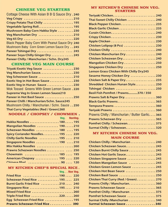 Menu at My Kitchen Bandra, Mumbai