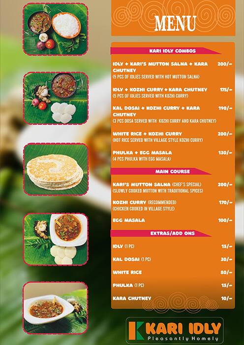 Menu of Kari Idly, Kodambakkam, Chennai