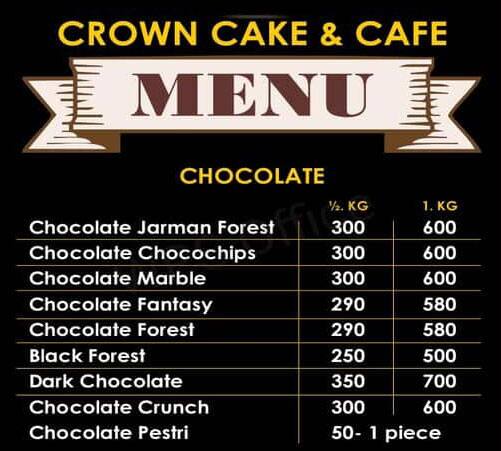 Menu of Crown Cake And Cafe, Hadapsar, Pune