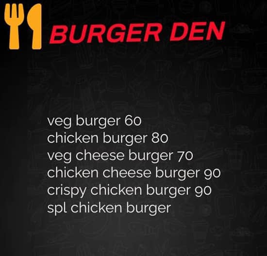 Menu of Burger Den, Jeedimetla, Hyderabad