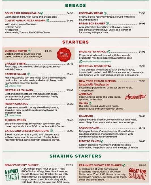 Menu at Little Frankie's restaurant, London, 7 Whitehall SW1A 2DD