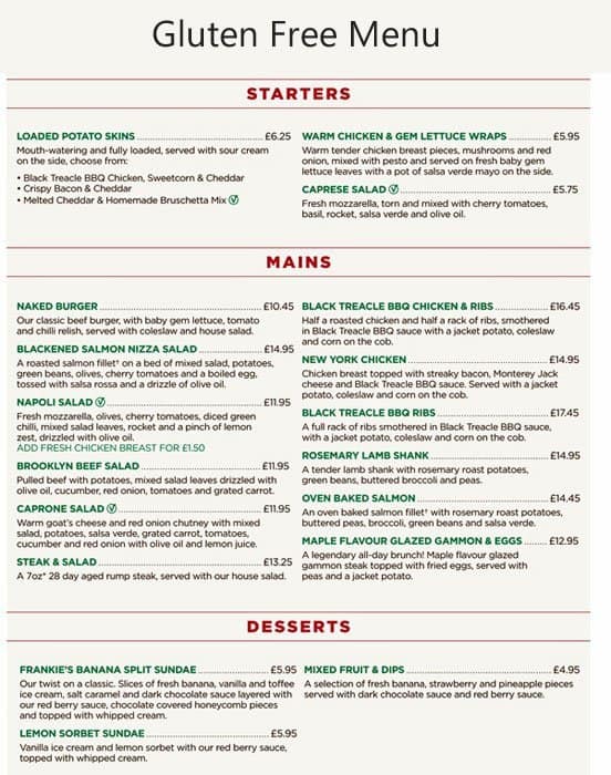 Menu at Little Frankie's restaurant, London, 7 Whitehall SW1A 2DD