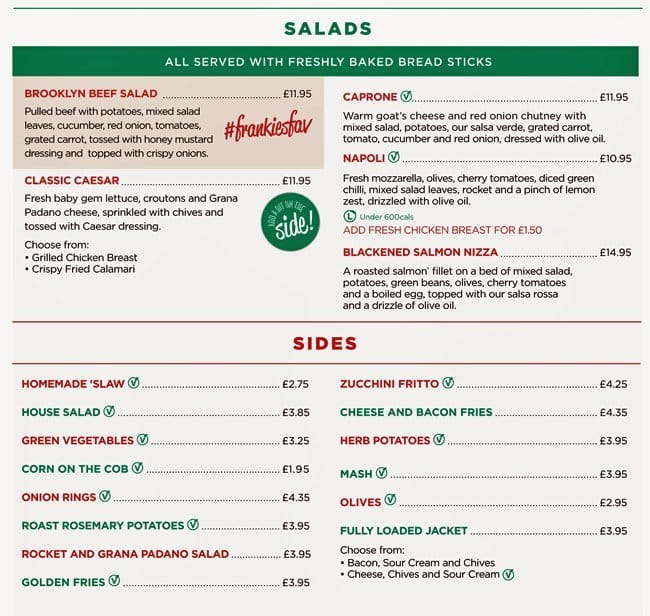 Menu at Little Frankie's restaurant, London, 7 Whitehall SW1A 2DD