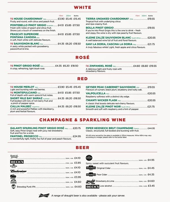 Menu at Little Frankie's restaurant, London, 7 Whitehall SW1A 2DD