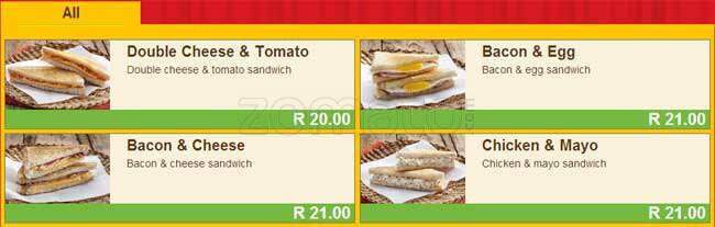 Menu au Captain DoRegos restaurant, Durban, Shop 329