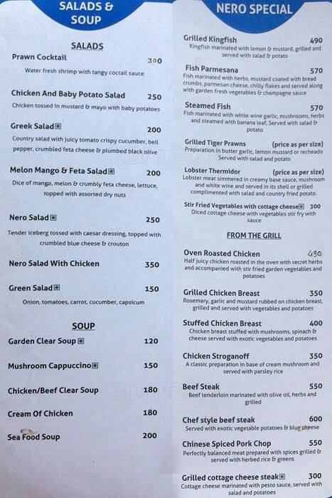 Menu at Nero Barcode Lounge & Grill, Baga