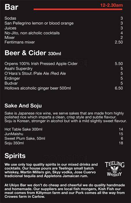 Menu at UKIYO Restaurant & Late Bar, Dublin