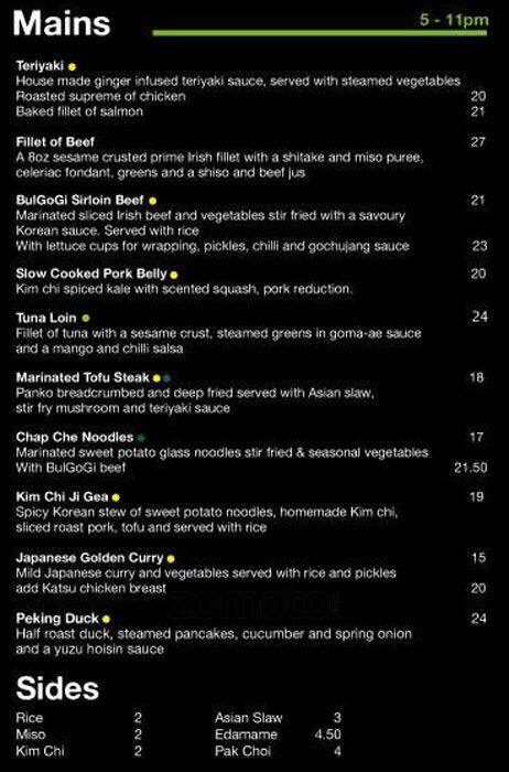 Menu at UKIYO Restaurant & Late Bar, Dublin