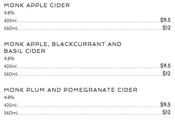 Menu at The Monk Brewery & Kitchen pub & bar, Fremantle