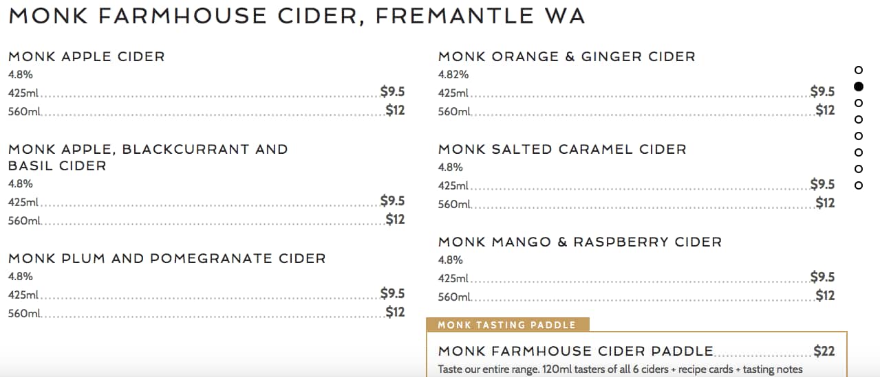 Menu at The Monk Brewery & Kitchen pub & bar, Fremantle