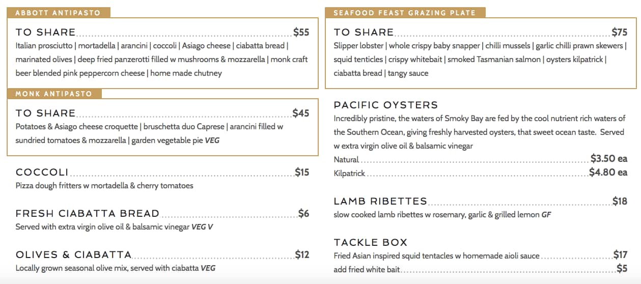 Menu at The Monk Brewery & Kitchen pub & bar, Fremantle