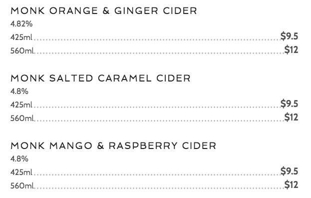 Menu at The Monk Brewery & Kitchen pub & bar, Fremantle