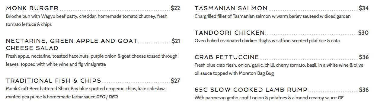 Menu at The Monk Brewery & Kitchen pub & bar, Fremantle