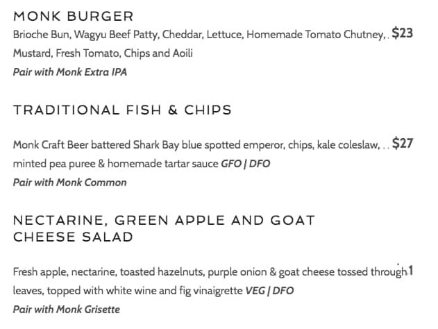 Menu at The Monk Brewery & Kitchen pub & bar, Fremantle