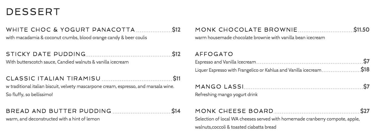 Menu at The Monk Brewery & Kitchen pub & bar, Fremantle