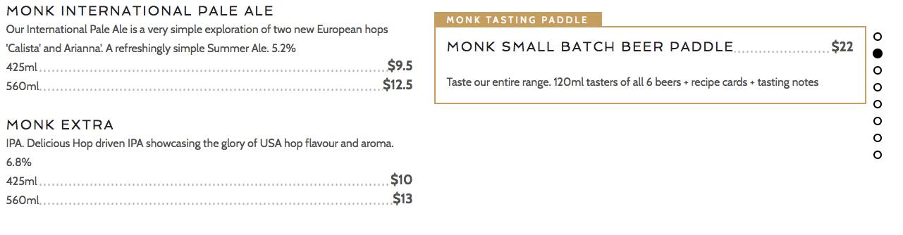 Menu at The Monk Brewery & Kitchen pub & bar, Fremantle