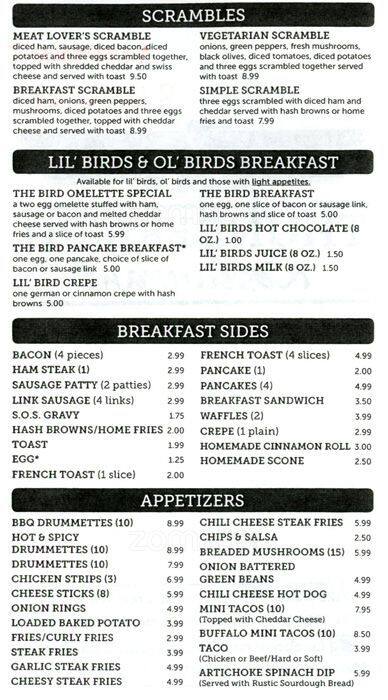 Menu at Thunderbird Restaurant, Tacoma