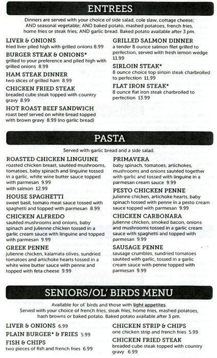 Menu at Thunderbird Restaurant, Tacoma