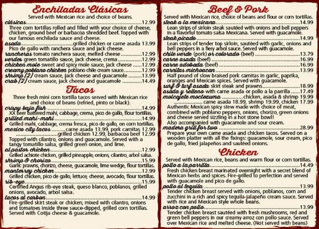 Menu at Moctezuma's Mexican Restaurant & Tequila Bar, Gig Harbor