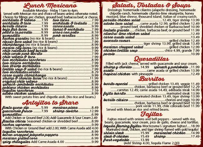 Menu at Moctezuma's Mexican Restaurant & Tequila Bar, Gig Harbor