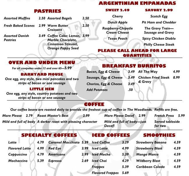 Menu at Dosey Doe cafe, The Woodlands, Research Forest Dr suite f