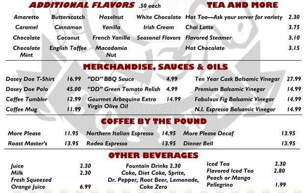 Menu at Dosey Doe cafe, The Woodlands, Research Forest Dr suite f