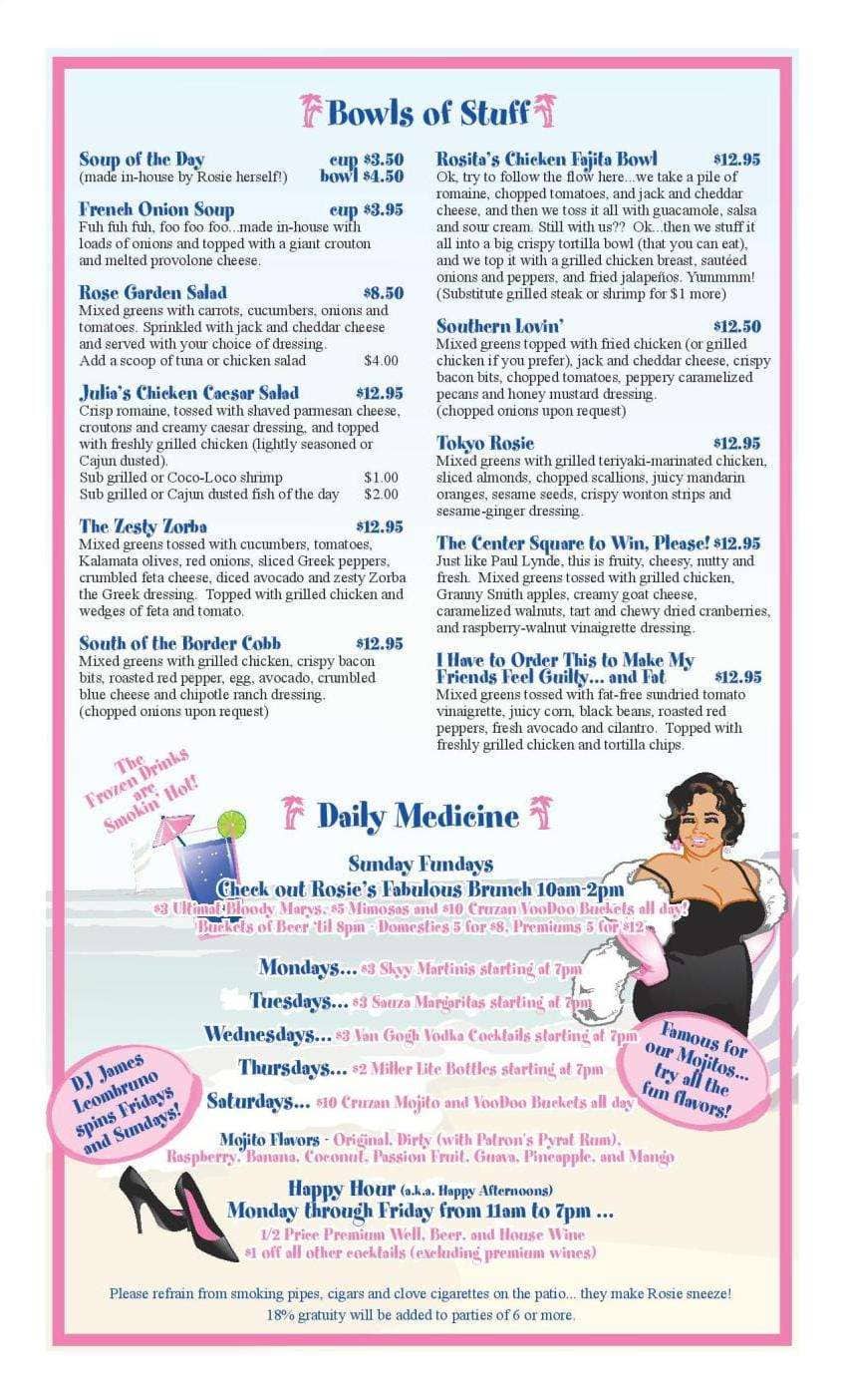 Menu at Rosie's Bar & Grill, Wilton Manors