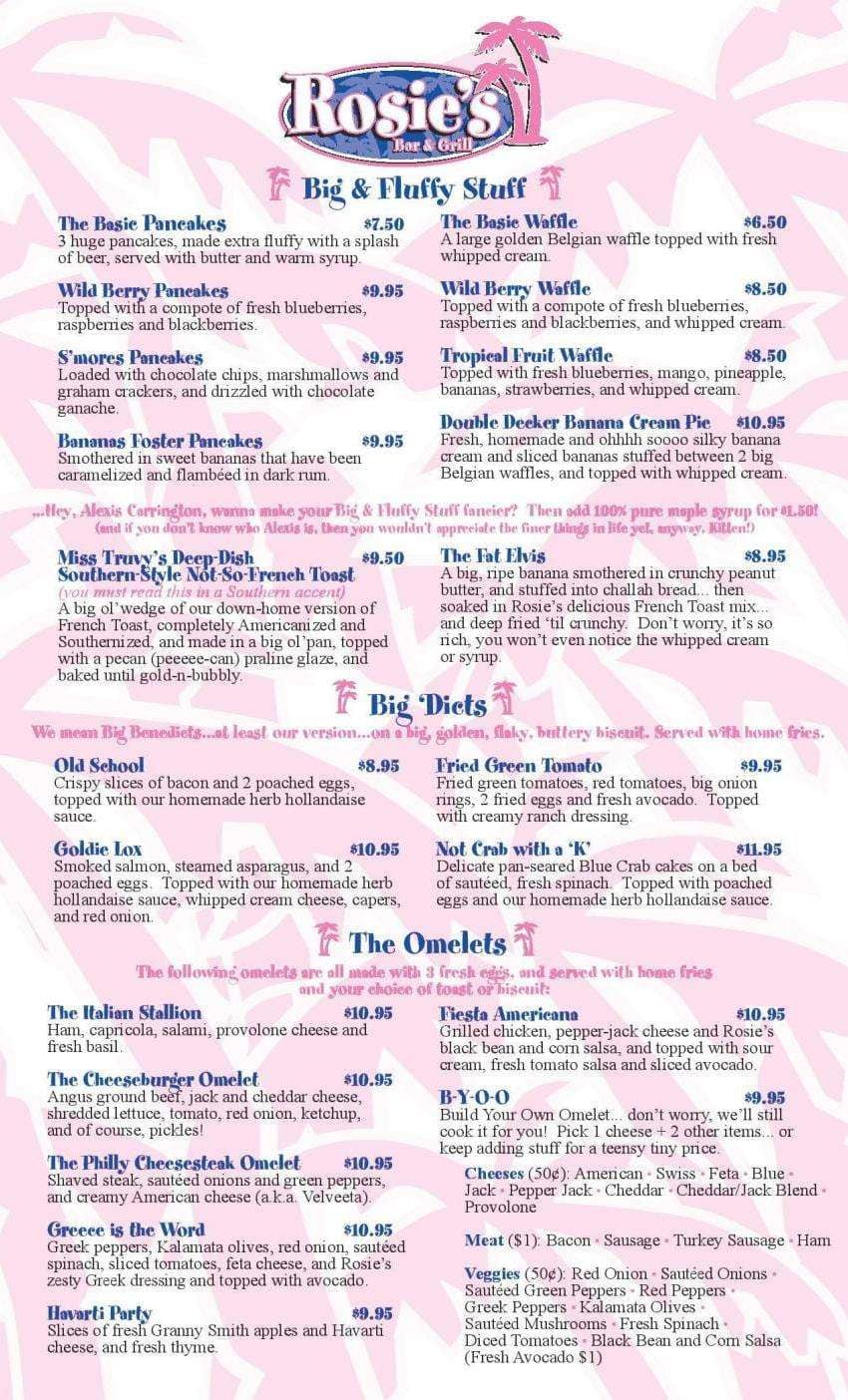Menu at Rosie's Bar & Grill, Wilton Manors