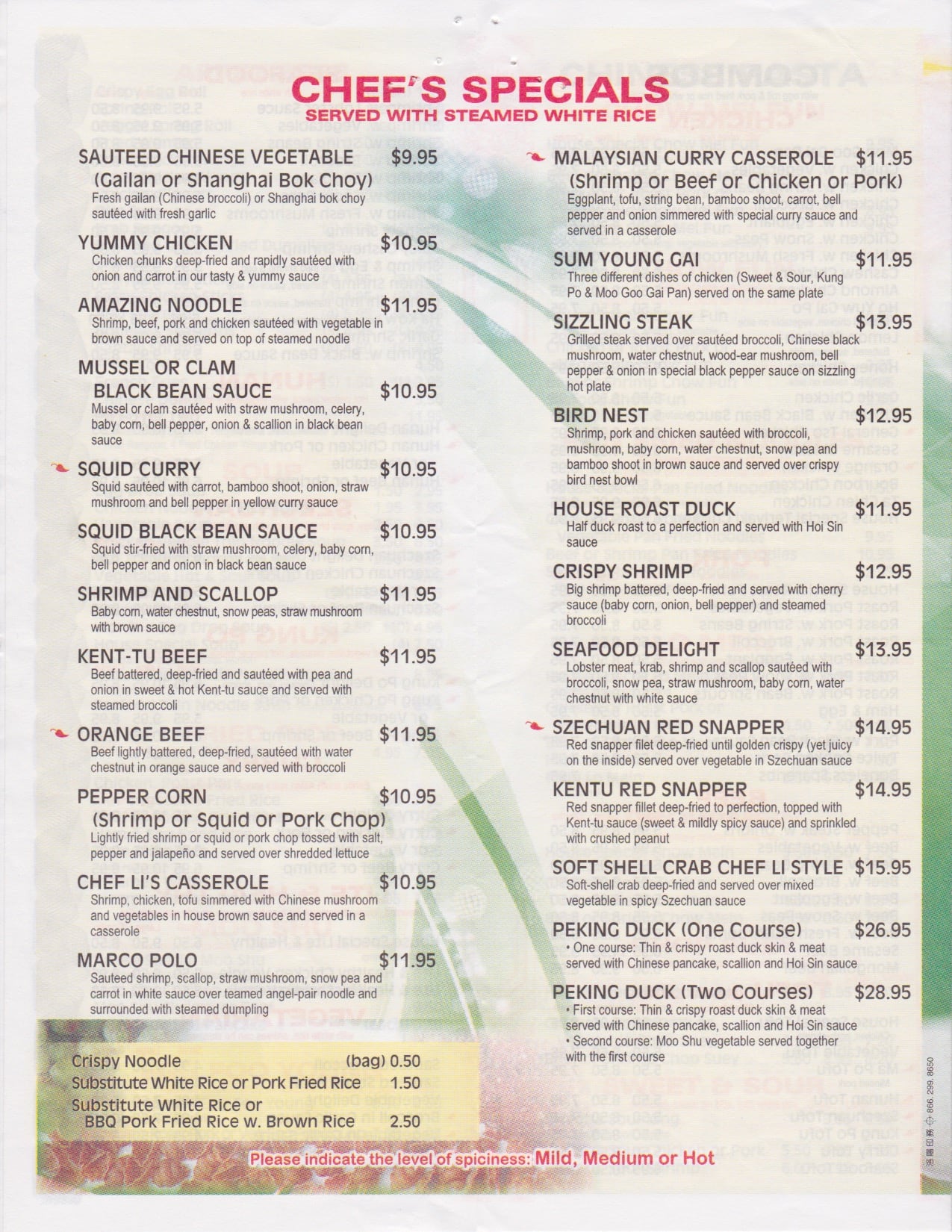 Menu at Chef Li Chinese Cuisine Restaurant, Oldsmar, 4013 Tampa Rd #16