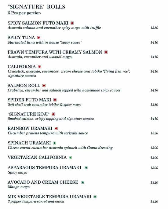 Menu at Al Di La, Pune