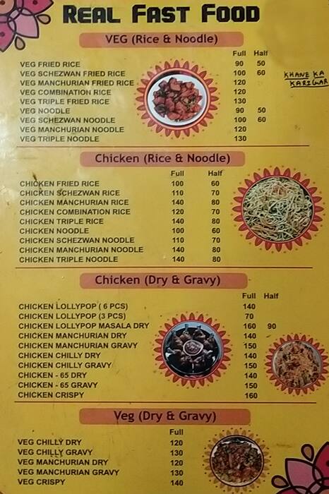 Menu of Real Fast Food, Mahakali, Mumbai