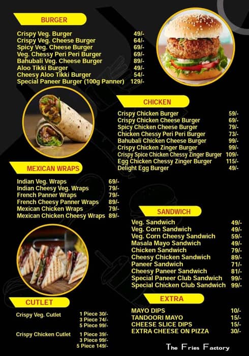 Menu of The Fries Factory, Patiram Jote, Siliguri