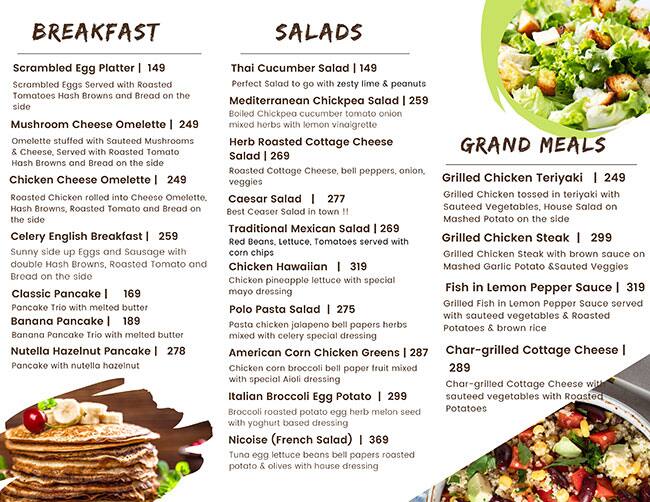 Menu of Celery, Sector 1, Salt Lake, Kolkata