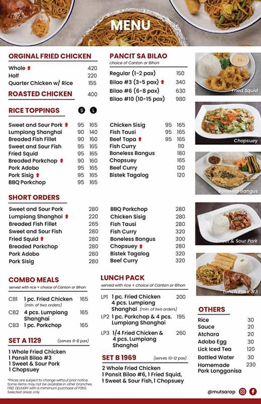 Menu at Mutsarap, Manila, 876A Banawe Street