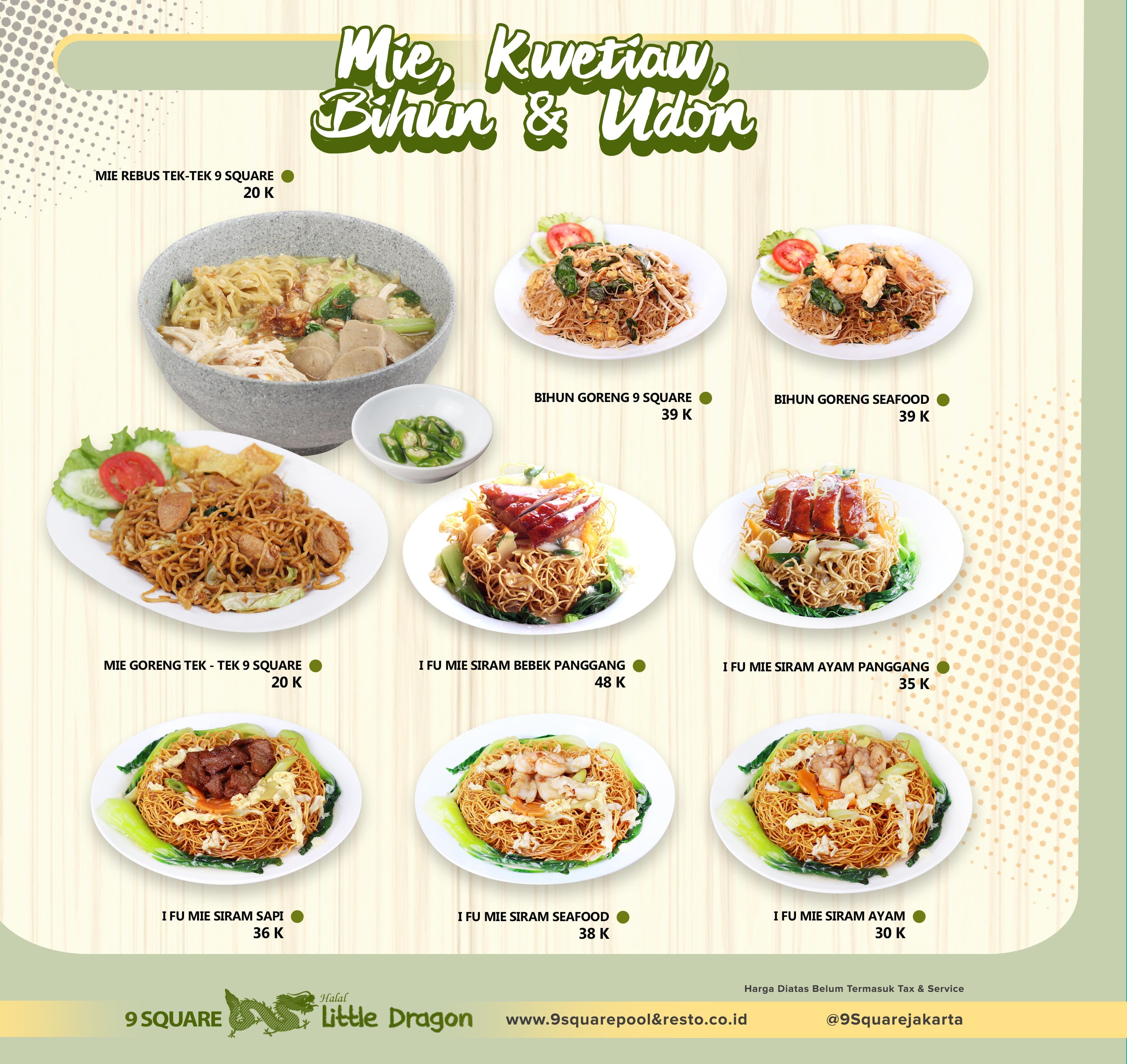 Menu at 9 Square pool & resto restaurant, West Jakarta