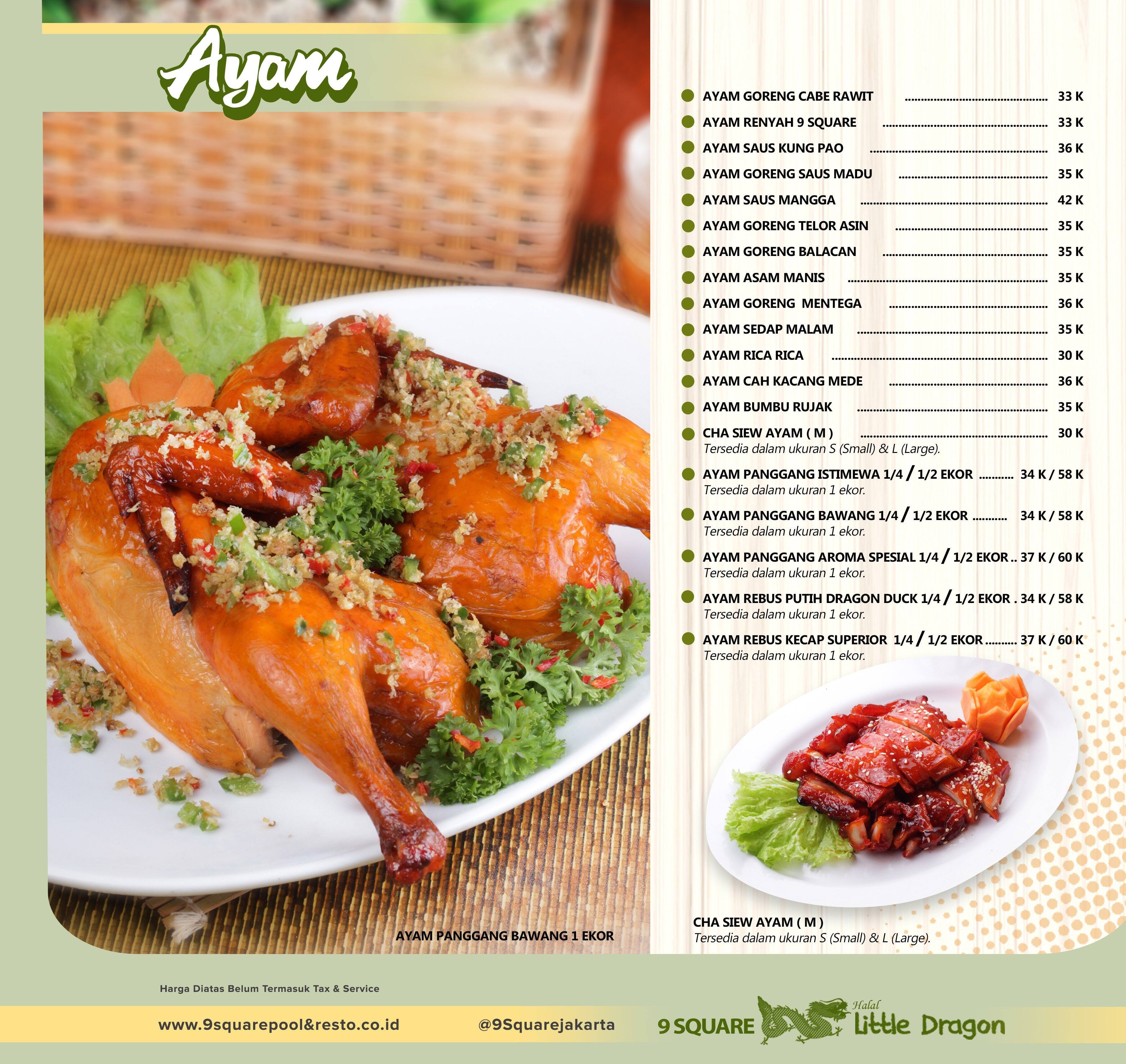 Menu at 9 Square pool & resto restaurant, West Jakarta