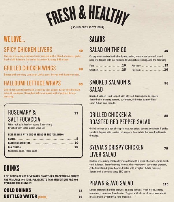 Menu at PRIMI Express restaurant, Durban