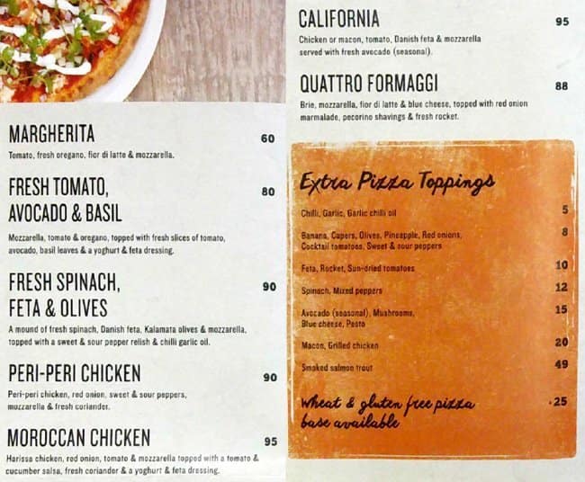 Menu at PRIMI Express restaurant, Durban