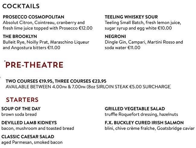 Menu at Bull and Castle - F.X. Buckley pub & bar, Dublin