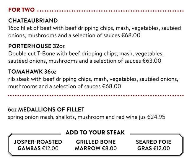 Menu at Bull and Castle - F.X. Buckley pub & bar, Dublin