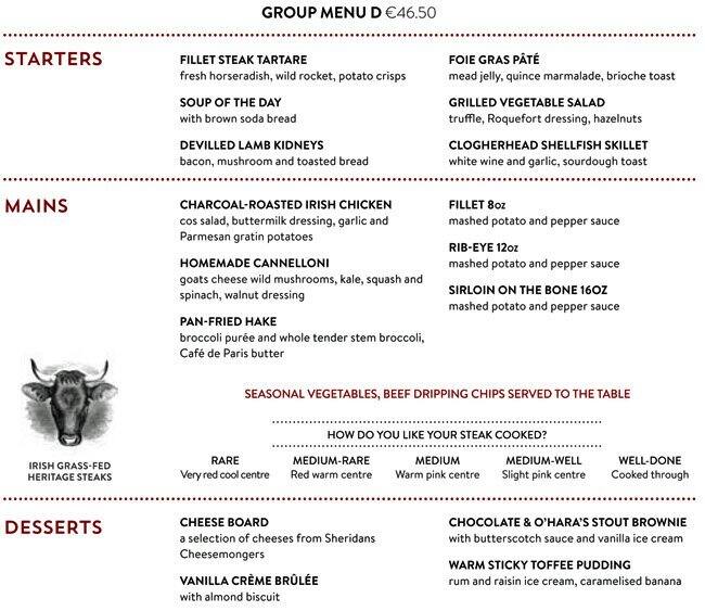Menu at Bull and Castle - F.X. Buckley pub & bar, Dublin