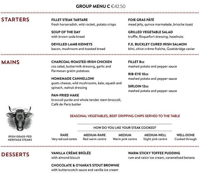 Menu at The Bull & Castle pub & bar, Dublin