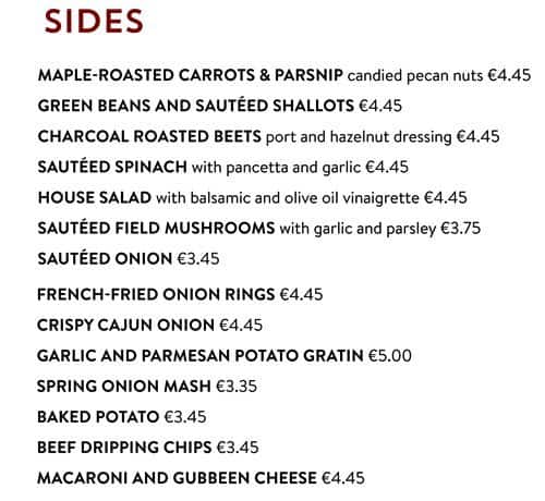 Menu at Bull and Castle - F.X. Buckley pub & bar, Dublin