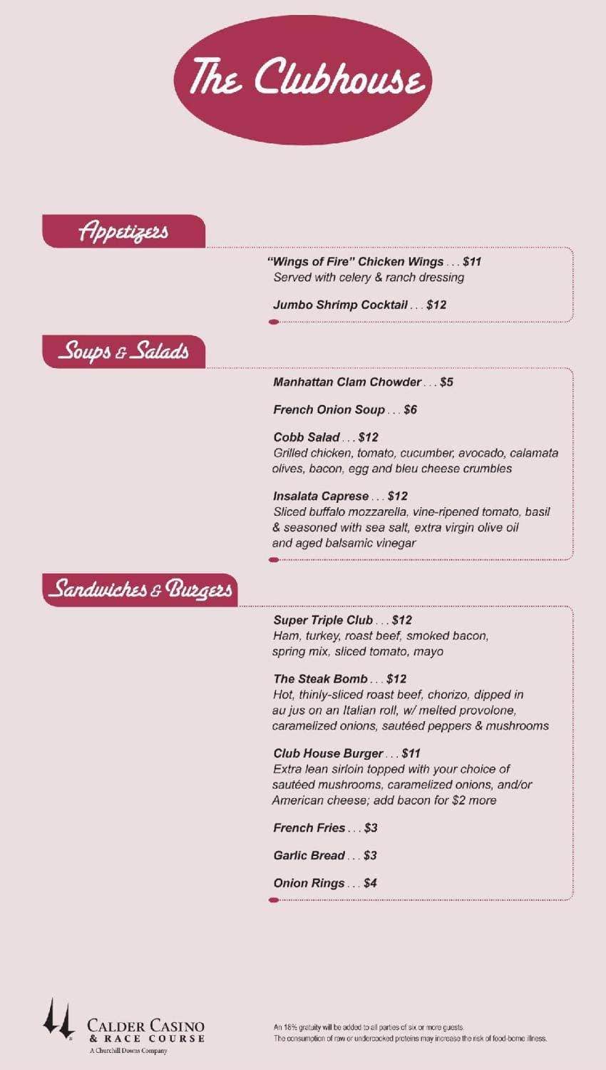 Clubhouse Dining Room Menu, Menu for Clubhouse Dining Room, Miramar ...