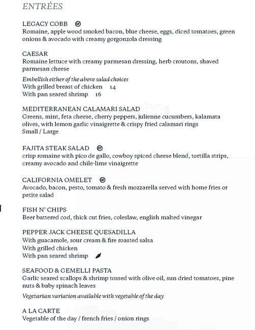 Menu at Legacy Grill pub & bar, Frisco