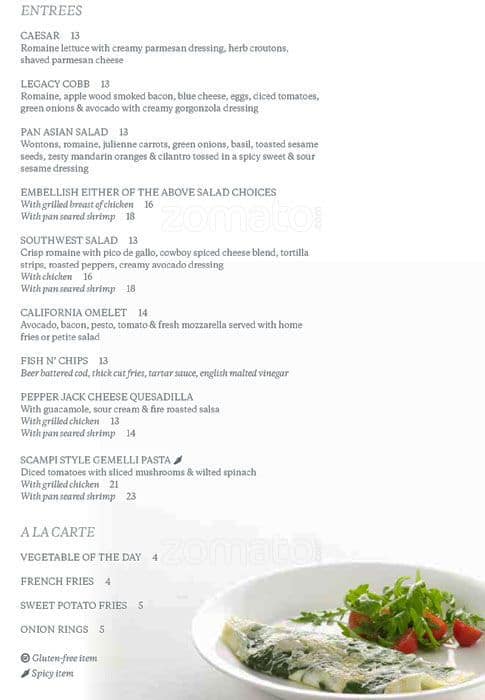 Menu at Legacy Grill pub & bar, Frisco