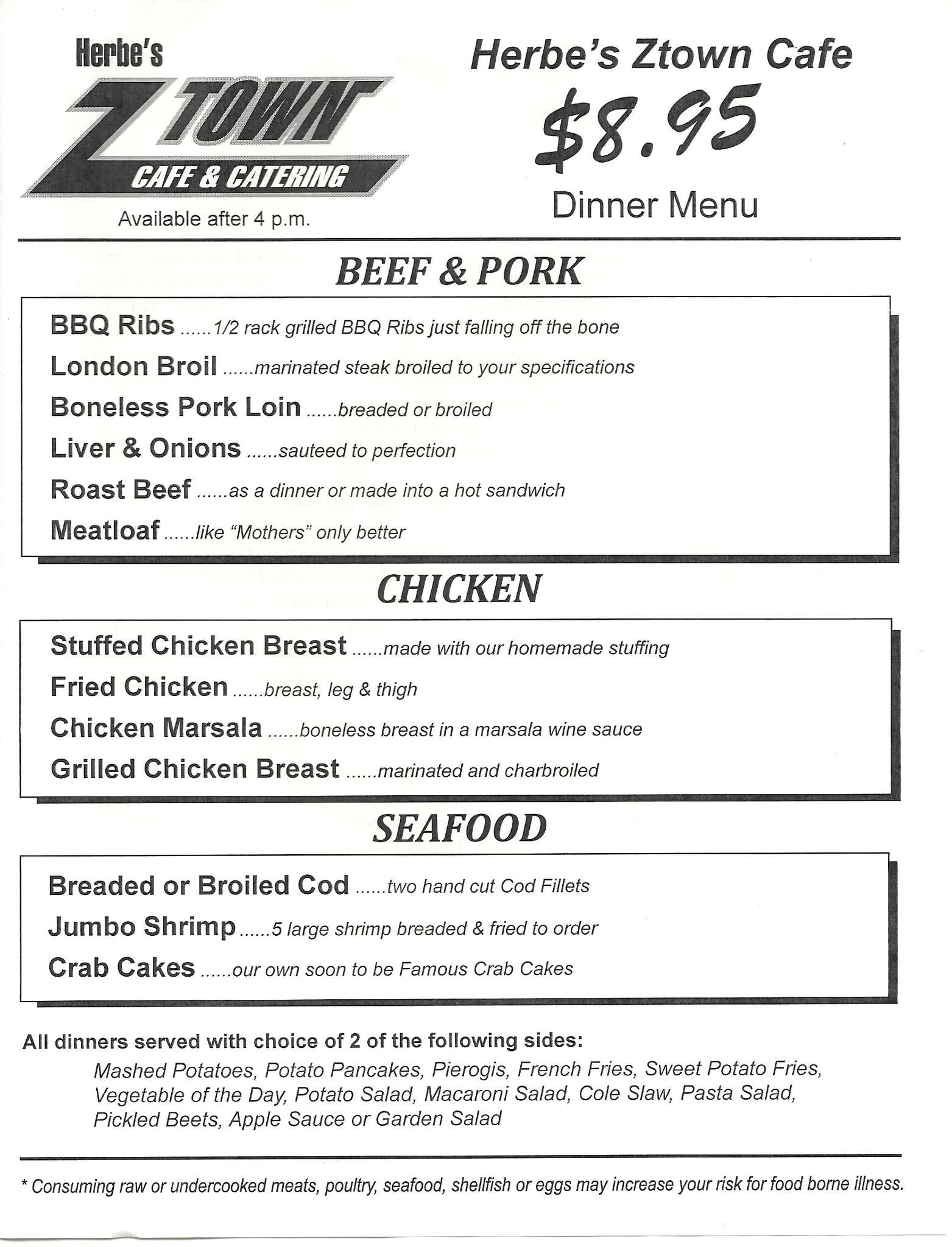 Menu at ZTown Cafe & Catering, Zelienople