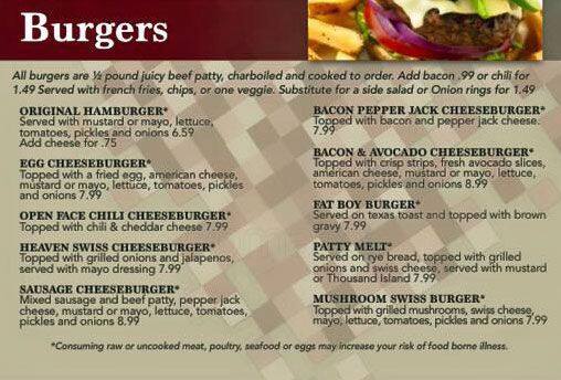 Menu at Silver Skillet restaurant, Tulsa