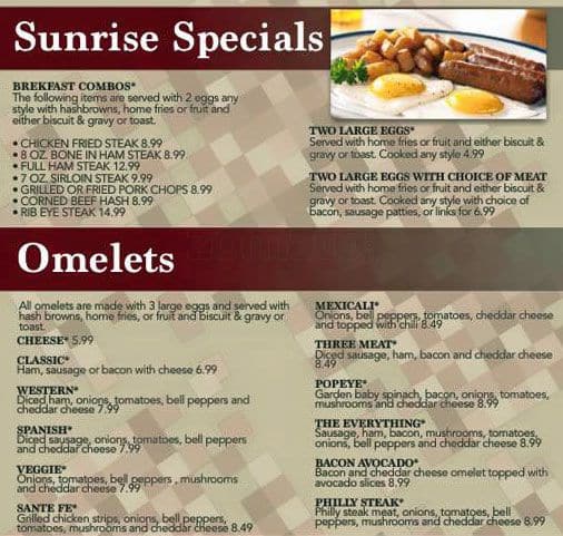 Menu at Silver Skillet restaurant, Tulsa